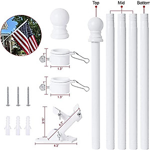 yacawa Flag Pole Kit for House with Holder Upgraded Tangle Free Flagpole Rings 5ft Stainless Steel Flagpole Wall Mounted American White Flagpole for Residential Garden Yard Truck with Bracket