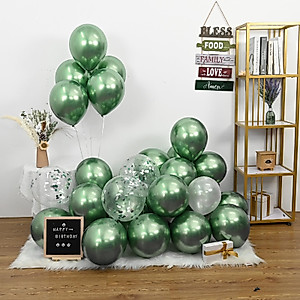 Jobkoo Metallic Green Balloons, 12Inch Chrome Dark Green Balloons 30Pcs Retro Sage Olive Green Metallic Party Balloons Hunter Green Chrome Helium Balloon for Jungle Birthday Graduation Wedding Decor