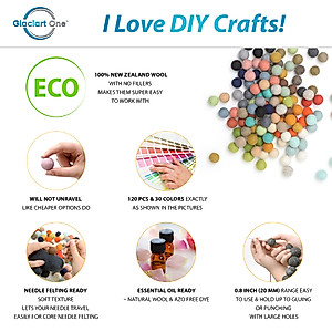 Glaciart One Felt Pom Poms, Wool Felt Balls (120 Pieces) 2 cm – 0.8 Inch, Handmade Felted 30 Colors (Green, Pink, Blue, Yellow and More) Bulk Small Puff for Felting and Garland