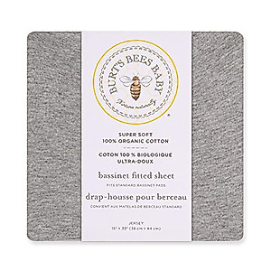 Burt's Bees Baby Bassinet Sheet, Fitted Unisex 100% Organic Jersey Cotton Bassinet Sheet for Standard Bassinet Mattress