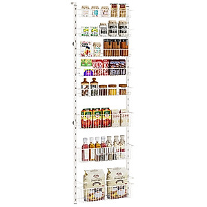 1Easylife Over The Door Pantry Organizer, 8-Tier Adjustable Baskets Pantry Organization, Metal Door Shelf with Detachable Frame, Space Saving Hanging Spice Rack for Kitchen Pantry Bathroom, Off White