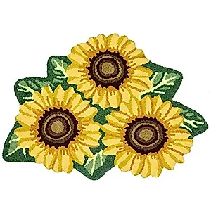 TEALP Sunflower Area Rug Yellow Flower Doormat Cute Rug for Kids Rustic Carpet Handmade Rug Washable Floral Mats for Bedroom/Living Room/Bathroom/Kitchen 35''x 25''