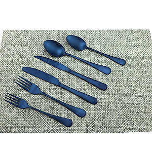 Uniturcky Durable Silverware Flatware Cutlery Set, Food Safe Grade Stainless Steel Utensils 24-Piece Service for 4,Include Knife/Fork/Spoon/Metal Straws/Cleaning Brus, Dishwasher Safe (Matte Blue)