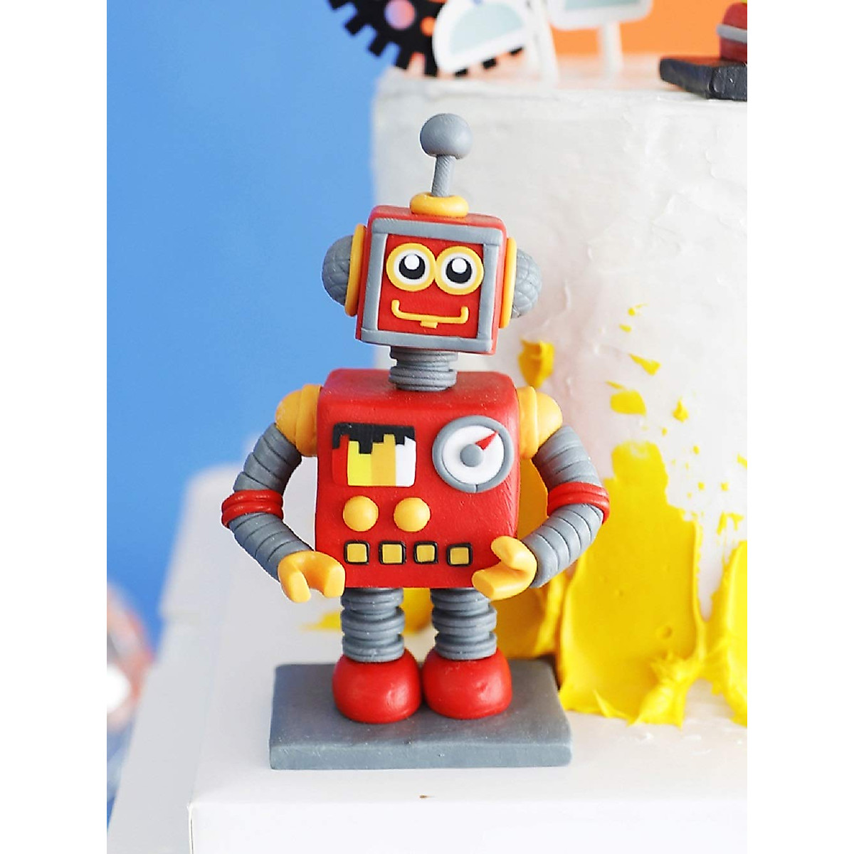 JeVenis Robot Cake Topper Robot Happy Birthday Cake Decoration Gear Cake Topper