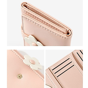 LJCZKA Cute Small Wallet for Girls Women - RFID Blocking PU Leather Tri-folded Flowers Cash Pocket with Card Holder Slim Short Wallet (Pink)