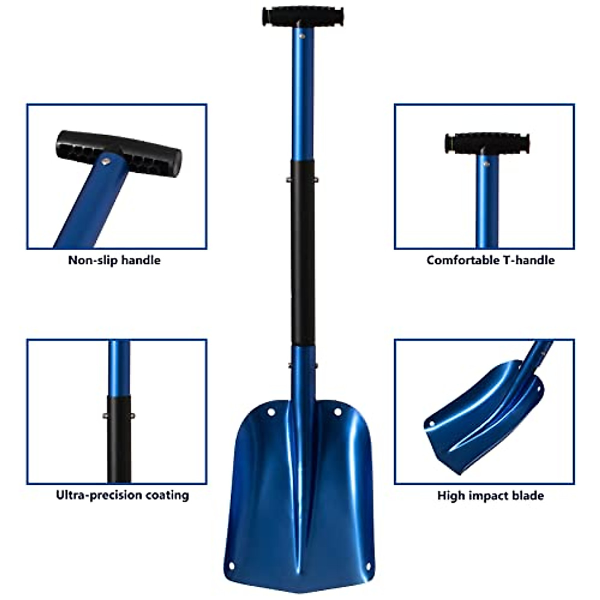 Lightweight Extendable Aluminum Telescoping Compact Utility Snow Shovel, Blue Single
