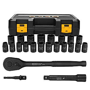 DEKOPRO 1/2-Inch Impact Socket Sets, 23 Pieces Drive Socket Set Mechanic Tool Set with 72 Teeth Reversible Ratchet, 1/2" Drive Metric/SAE, CR-V Steel