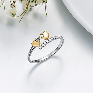 SISGEM Genuine Diamond Heart Ring in 10K Solid Gold for Women,Real White Gold Natural Diamond Rings Promise Eternity Bands Jewelry for Birthday Anniversary Christmas (Size-7)