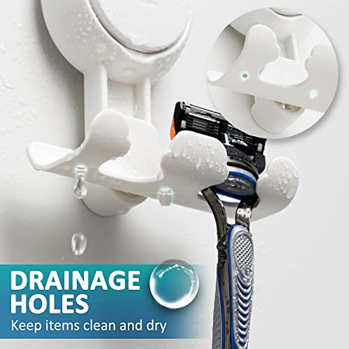 TAILI Shower Razor Holder Suction Cup 2 Pack, Vacuum Suction Razor Hanger for Shower Wall, Suction Door Hooks for Towel Loofah Sponge, Shower Razor Hooks for Bathroom Removable Waterproof, White