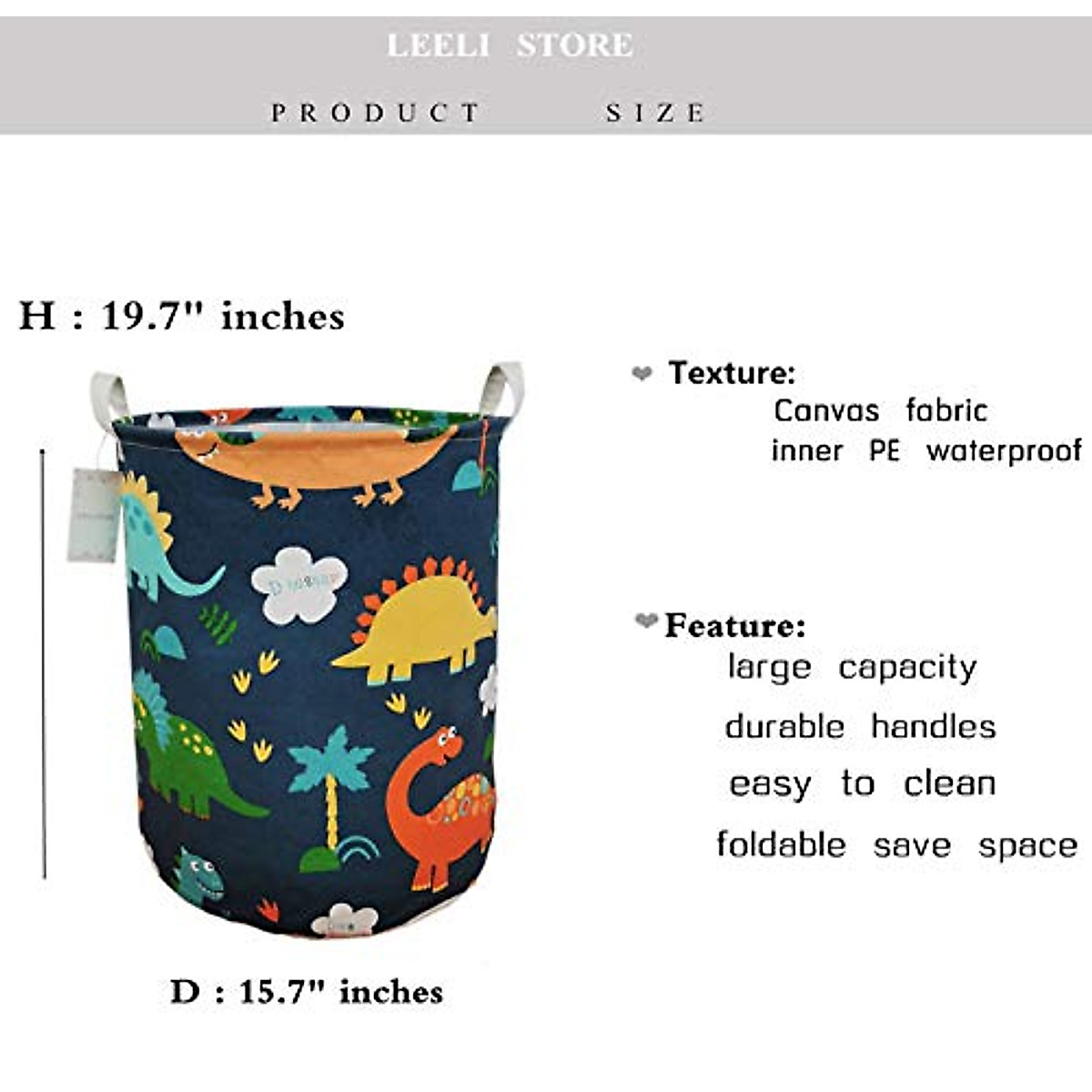 LEELI Laundry Hamper with Handles Collapsible Canvas Laundry Basket,Waterproof Storage Basket Home Organizer for Nursery,Clothes,Toys,Baby Hamper