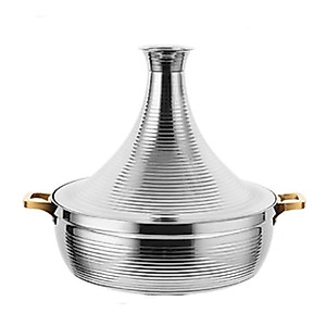 Large Moroccan Tagine Pot - Stainless Steel Tajine Casserole with Cone-Shaped Lid, Non Stick Cooking Pot with 2 Handles - Perfect for Traditional Moroccan Cooking