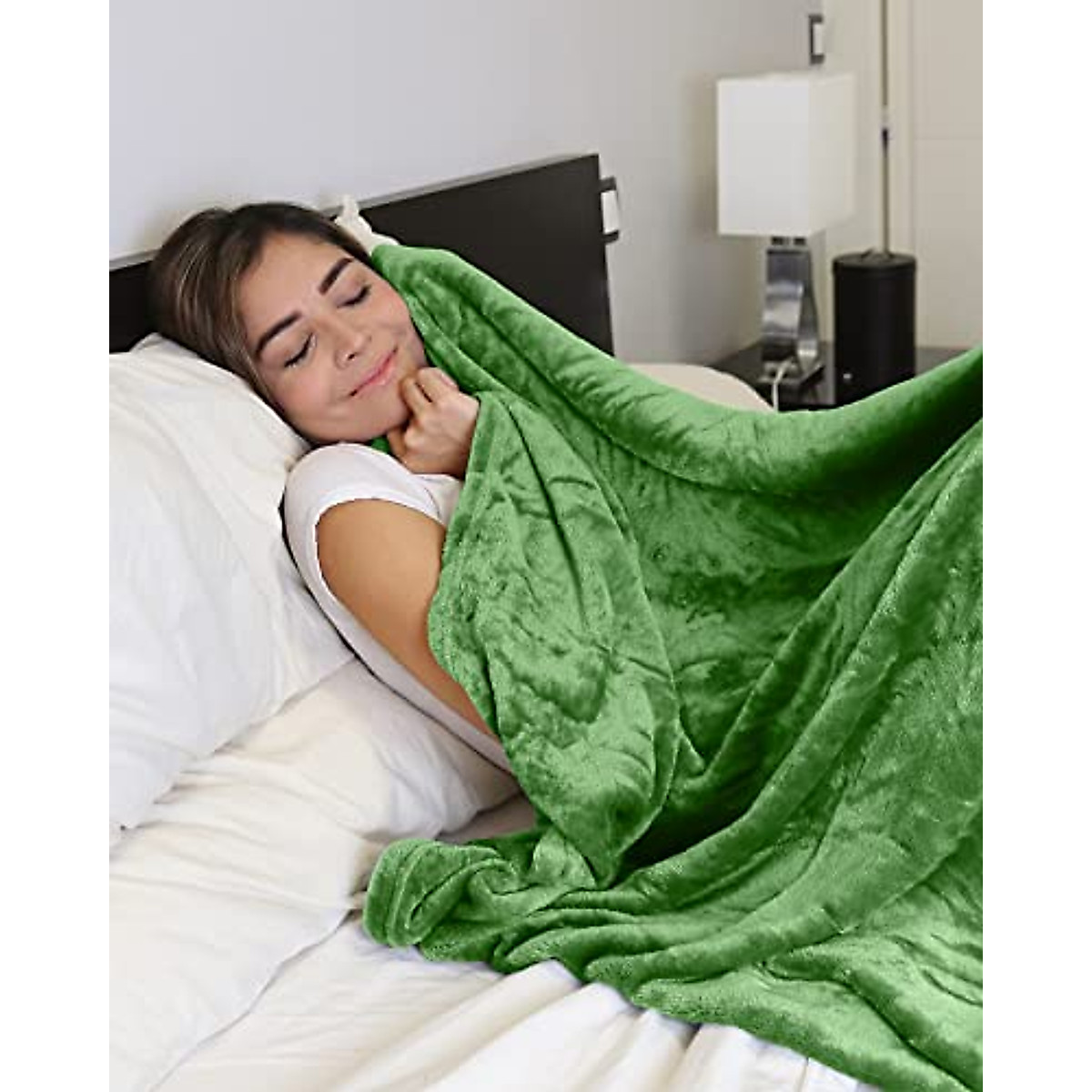 Hannah Linen King Fleece Blanket - Super Soft Plush Throw Blanket for Bed - Warm & Cozy Large Microfiber Throw Blanket for Sofa & Couch (108 x 90, Green)