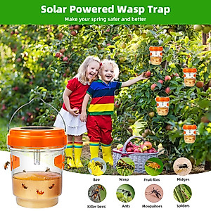 2024 Upgrade Wasp Traps Outdoor Hanging,Solar Powered LED Bee Traps for Outside Wasp Deterrent Killer Carpenter Bee Catchers for Outside,Flying Insect Trap Reusable Yellow Jacket Hornet Catcher,4 Pack