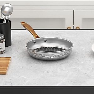 Homaz life 8-Inch Frying Pan, Tri-Ply Stainless Steel Cookware, Induction Ready, Compatible with All Cooktops, Dishwasher Safe, Non-Toxic, Gold-Colored Stay-Cool Handle