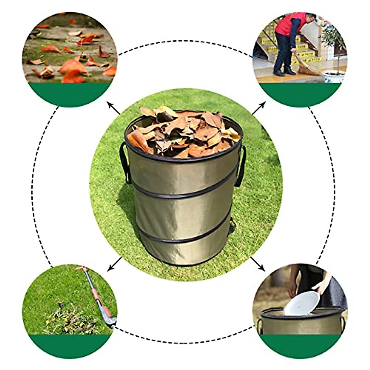 TraveTR TraveT Heavy Duty Garden Bin Pop Up Camp Trash Can for Garbage Litter Storage Collection Armygreen