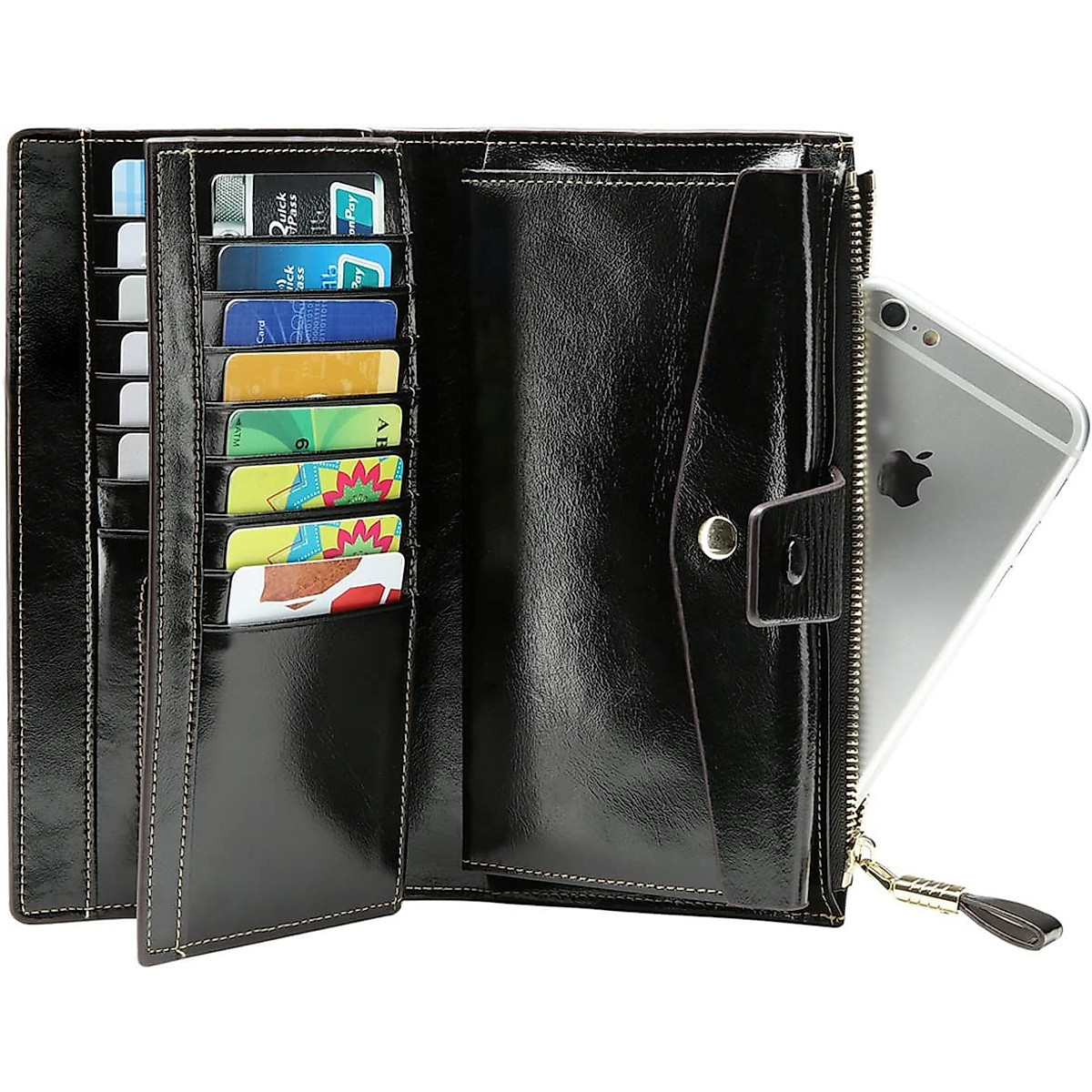 Itslife Womens Wallet RFID Blocking Large Capacity Luxury Wax Genuine Leather Wallets Clutch Wallet Ladies Card holder, Black