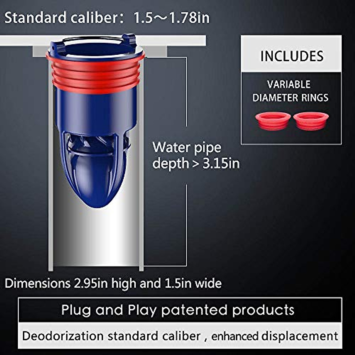 Shower Floor Drain Backflow Preventer One Way Drain Valve Sewer Core Patented Magnetic Drainage Insert Drain Plug(1.5-1.77in Hole) (Suitable for Tube Depth 2.56-4.13in) (Depth 3.15in)