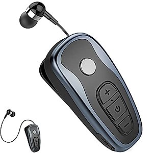 Retractable Wireless Headset Headphone Stereo Earphone V5.0 Noise Cancelling Mic Clip on Earpiece Comfortable HandsFree Headset 11Hrs Talking Time Sports Business Trucker Driver Earbud