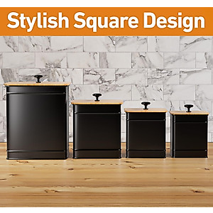 Kitchen Canisters for Countertop Set of 4 with Customizable Chalkboard Labels & Marker Pen - Big Iron Kitchen Canisters with Airtight Lids - Canisters Sets for the Kitchen - Black Kitchen Canister Set