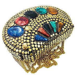 Brass Beaded Ethnic purse Girls Bridal Bag Golden cross body bag for women/Girl party clutch Metal clutches Vintage Brass (Gold Muti Stone)