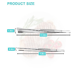 MOJOTORY 2Pcs Kitchen Tweezers Tongs, Cooking Tweezers, Chef Tweezers Tongs for Cooking, Long Handle Food Tweezers for Plating, Stainless Steel Culinary Tweezers (12"Round Tip + 8"Point Tip Sets)