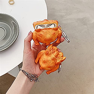 Soft Silicone Roast Chicken Case for Apple AirPods 1 2 1st 2nd Generation with Keychain Hook 3D Cartoon Food Shaped Cute Lovely Fun Funny Unique Creative Cool Kids Girls Women Men Guys Boys