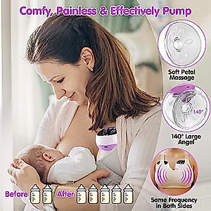 Palmatte Wearable Breast Pump Hands Free Portable & Wireless, Leakproof Painless Electric Breast Pump 3 Modes 9 Levels LED Display Remote & Storage Bag Breastfeeding Essentials, 2 Pack Lavender