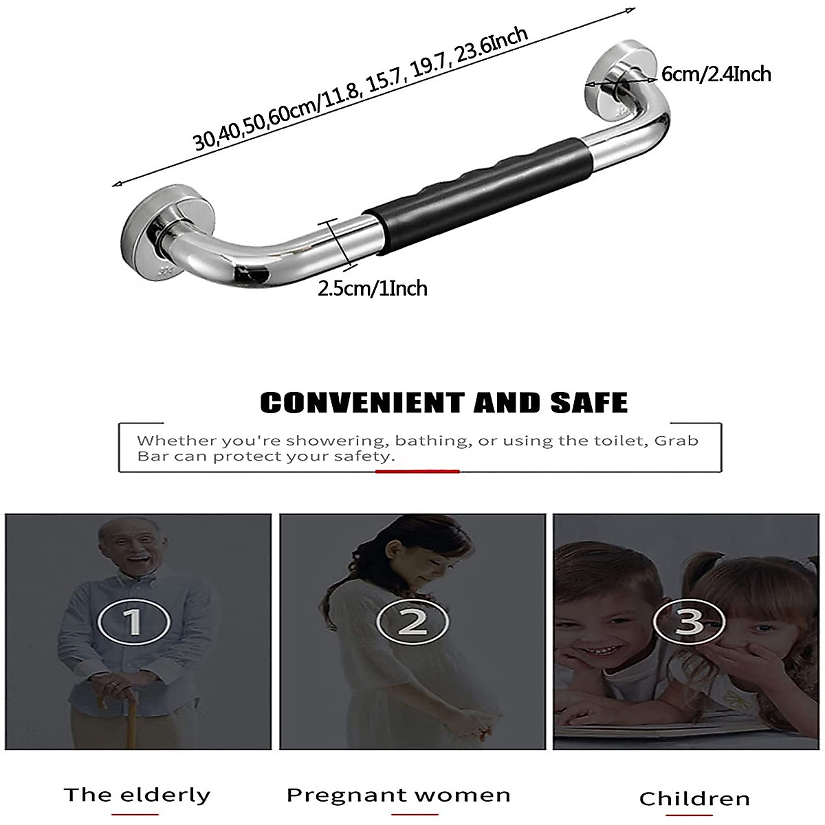Top hacker Bathroom Grab Bar Stainless Steel Bath Grab Rail Shower Safety Handrail Anti Slip Rubber Grip Balance Bar Handle for Elderly Disabled Children Kitchen Toilet (Size : 11.8Inch)