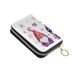 Scandinavian Gnomes St. Patrick's day Green Shamrock Grey Credit Card Coin wallet, RFID Blocking Compact Women Leather Card Holder, Key Change Organizer, Zipper Purse Clutch Pouch Pocket