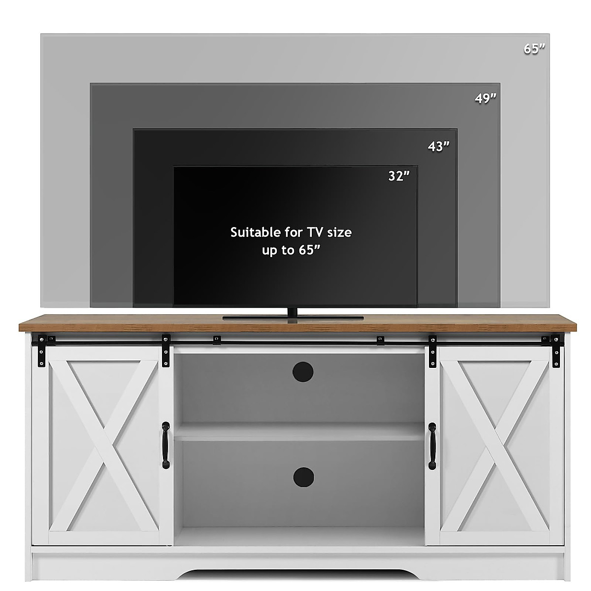 4 EVER WINNER White TV Stand for 65 Inch TV, 58" Farmhouse Entertainment Center with Sliding Barn Doors for Televisions up to 65+ Inch, TV Stand 65 Inch with Adjustable Shelf for Living Room