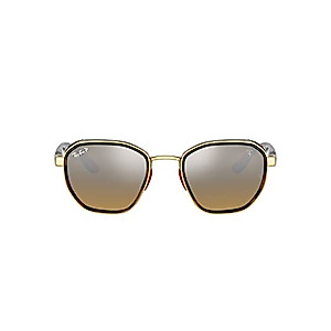 Ray-Ban RB3674M Scuderia Ferrari Collection Round Sunglasses, Gold/Chromance Brown Mirrored Grey Polarized, 51 mm