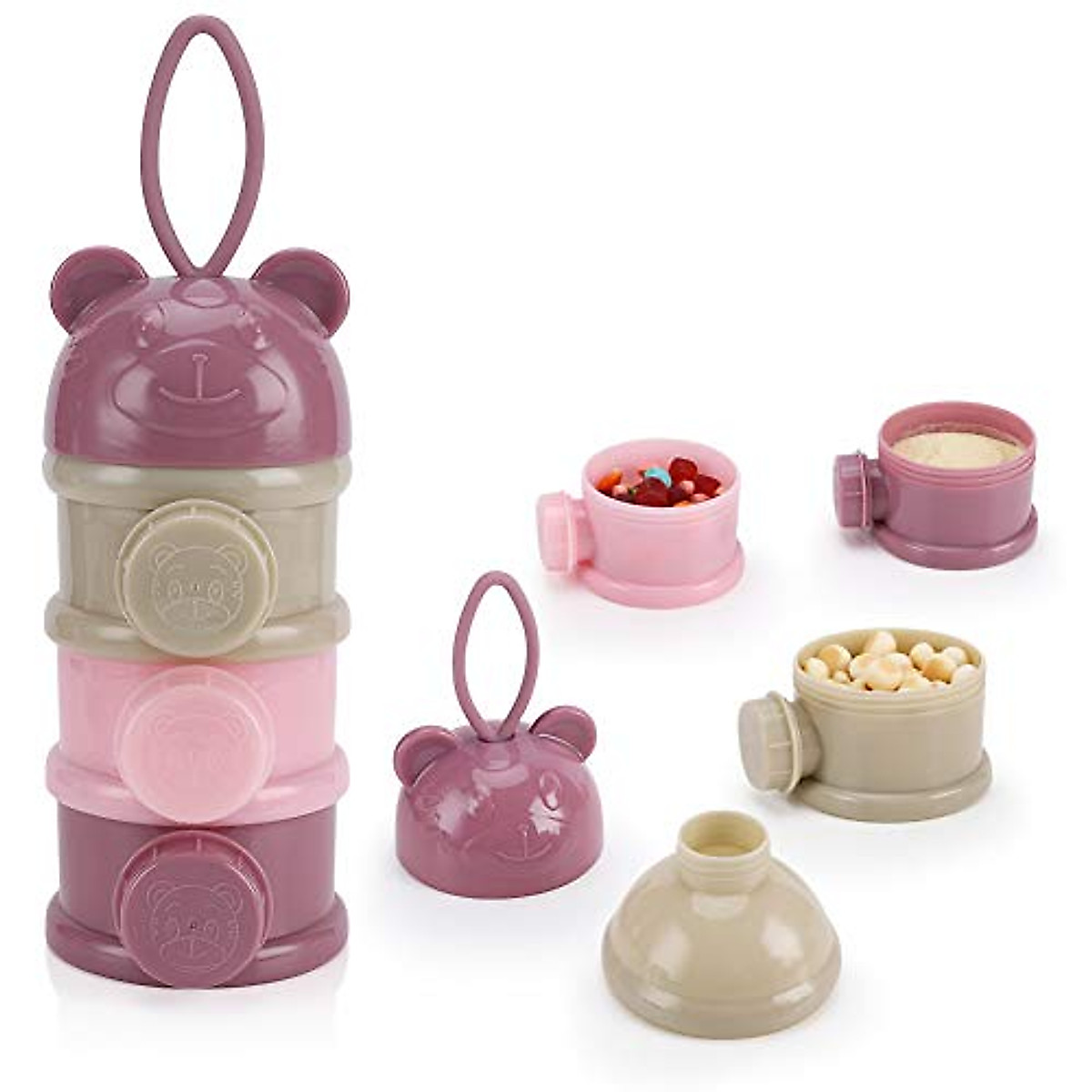 Accmor 3 Layers Baby Milk Powder Formula Dispenser On The Go, Formula Container for Travel, Non-Spill Stackable Baby Snack Storage Container with Handle,BPA Free,Purple