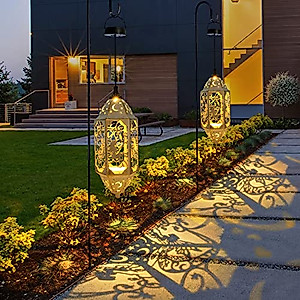 Outdoor Solar Lanterns Waterproof Hanging Garden Decor LED Metal Moon Star Fairy Solar Lanterns Fairy Solar Lights for Table,Patio,Balcony,Yard Decor,Christmas,Party,Birthday Gifts for Mom(White)