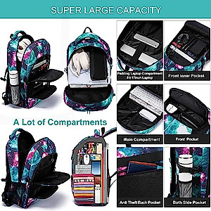 Backpack for College Large Bookbag Travel Business with USB Charging Port, Travel Laptop Backpack Work Bag, Anti Theft Durable Water Resistant Computer Bag Fit Laptop Up to 17.3 Inch, Galaxy - Green