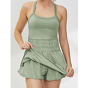 MISSACTIVER Women Tennis Dress Workout Dress with Built in Shorts Sleeveless Crisscross Backless Summer Athletic Mini Dress(Medium,Cyan)