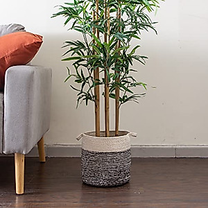 Super Area Rugs Farmhouse Plant Basket/Planter Multi Purpose Open Top Bin with Handles, Cotton Rope Basket, 8-inch, 10-inch and 12-inch Black & White