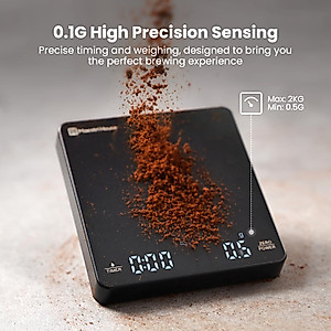Mini Coffee Scale with Timer, Maestri House Rechargeable Espresso Scale, 2kg/0.1g Accurate Scale for Espresso and Pour-Over Coffee, Portable Digital Kitchen Scale with Automatic Timing-Black