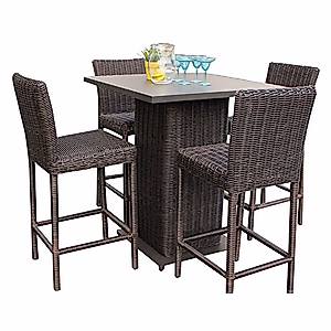 TK Classics Venice-Pub-KIT-4 Venice Pub 5 Piece Table Set with Barstools Outdoor Wicker Patio Furniture