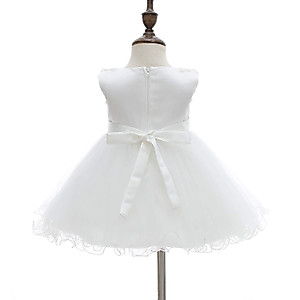 Silver Mermaid Baby Girls Christening Baptism Dress Satin and Tulle Baby Girl Dress for Flower Girl & Birthday(24M,White)