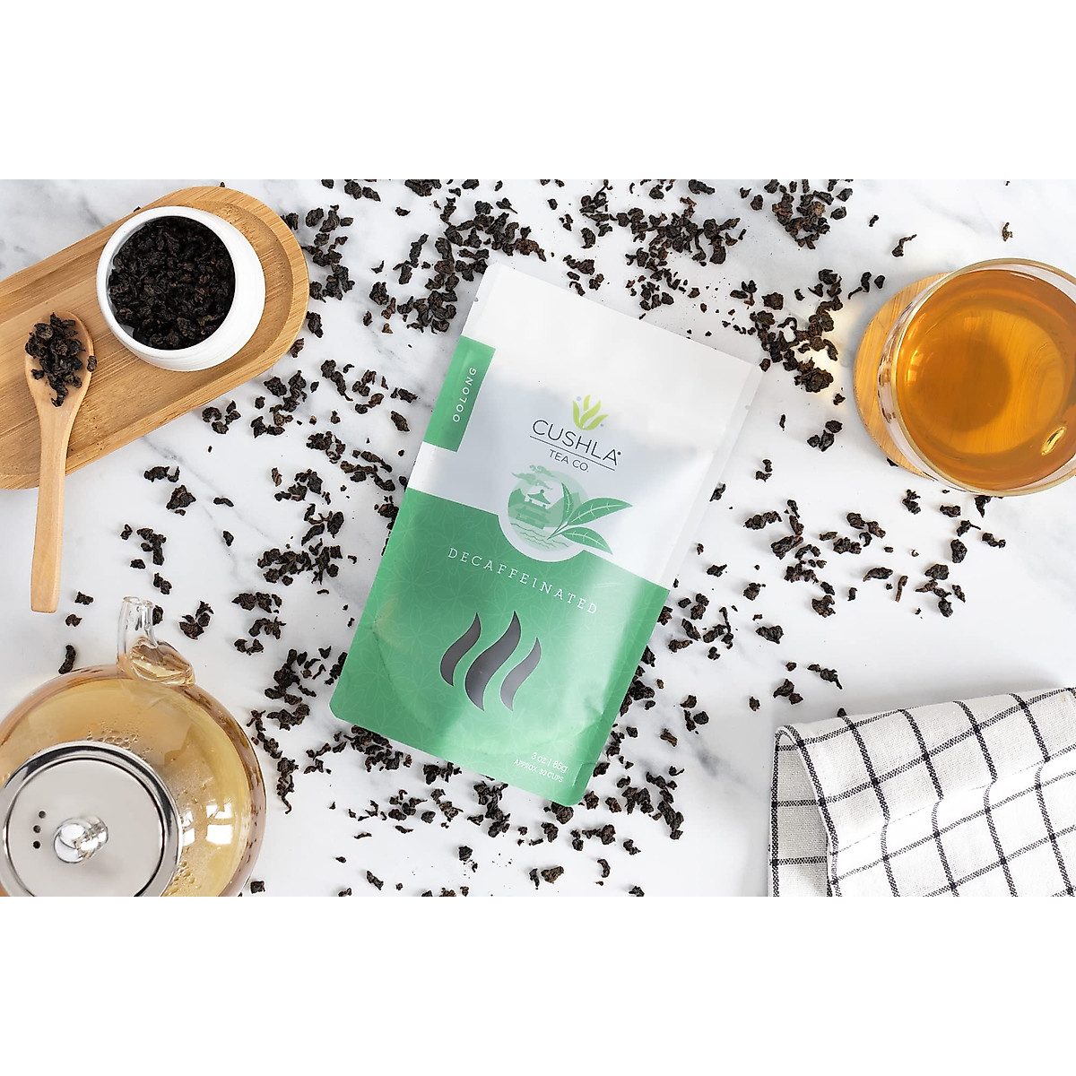 Decaffeinated Oolong Tea Loose Leaf, Hot or Cold Brew, Smoky, Woodsy, Nutty Notes Delicate Toasty Finish - Decaf Oolong Tea Leaves