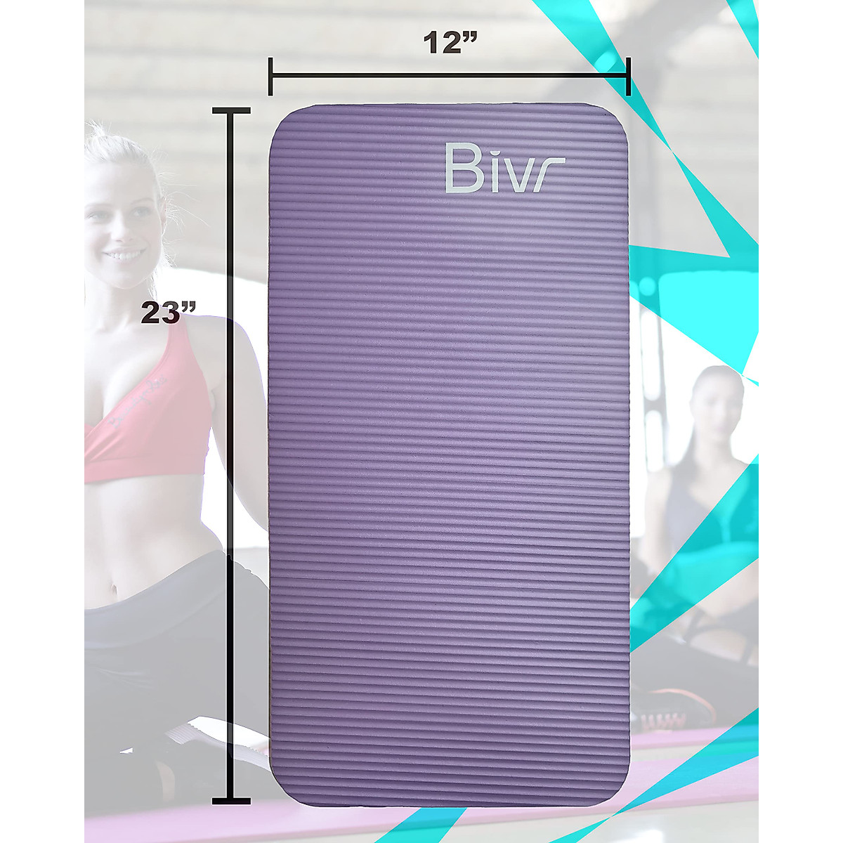 BIVR Portable Yoga Knee Pad Extra Thick Large 12 Inch Wide Cushion For Pilates Fitness Gardening Sitting Kneeing Support For Joints And Lower Spine (Purple)