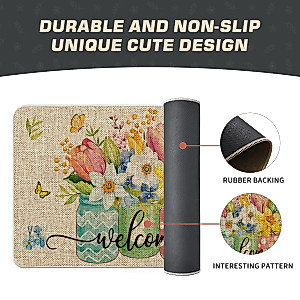 Artoid Mode Butterfly Daisy Flower Vase Welcome Decorative Doormat, Seasonal Low-Profile Rug Switch Mat for Indoor Outdoor 17x29 Inch