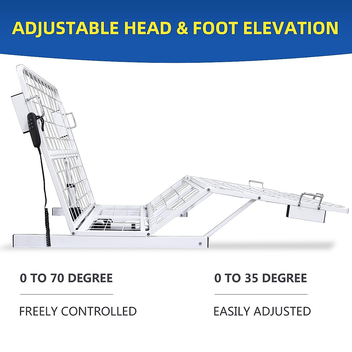 Twin Adjustable Bed Frame with Head and Foot Incline, No Legs, Electric Bed Frame with Wired Controller- Place it on Your existing Bed - Adjustable Bed for Seniors, Elderly & Handicap, Homecare Bed