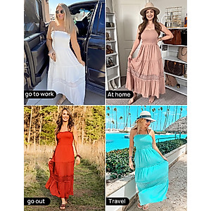 ZESICA Women's 2025 Summer Bohemian Strapless Off Shoulder Lace Trim Backless Flowy A Line Beach Long Maxi Dress,Yellow,Large