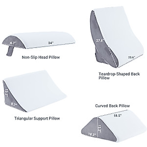 Kingfun 4pcs Orthopedic Bed Wedge Pillow Set for Post Surgery, Memory Foam for Sleeping, Adjustable Leg, Back and Arm Support, Sitting Up and Rest Pillow with Travel Bag