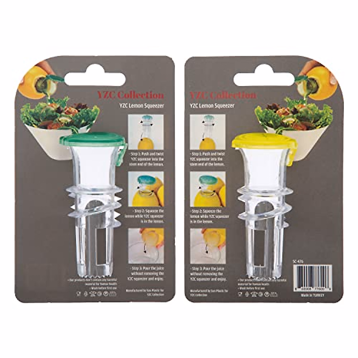 YZC Lemon Squeezer – 2-Pack Lemon-Juicer – BPA-Free Plastic Lime Juicer– Compact Juice Extractor Citrus Press with Lid – Squeeze Lime for Cocktails, Drinks