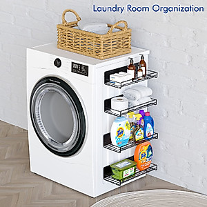 4 Pack Magnetic Spice Rack for Refrigerator, Next to Fridge Spice Organizer Magnetic Shelf for Small Apartment RV Kitchen Whiteboard Classroom Organization and Storage - Black