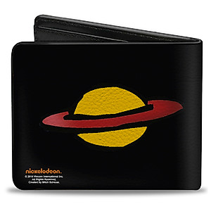 Rugrats Men's Buckle-Down PU Bifold Wallet-Chuckie Running Pose + Saturn Black, Multicolor, 4.0" x 3.5"