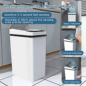 KEETRILAI 10L Waterproof Touchless Trash Can Plastic Automatic Garbage Can Slim Narrow Smart Trash Can for Bathroom Bedroom Kitchen Office Living Room（White）