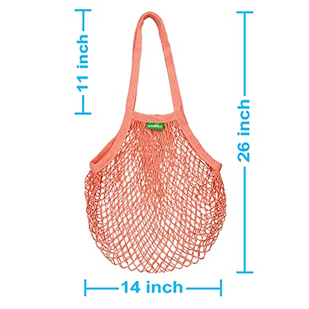[4 Pack] Premium Mesh Grocery Bags, Reusable Produce Bags, Long Handle Net Tote Bags, 100% Cotton String Bags, Fruit and Vegetable Bags, 4 colors (Portable/Washable/Durable)